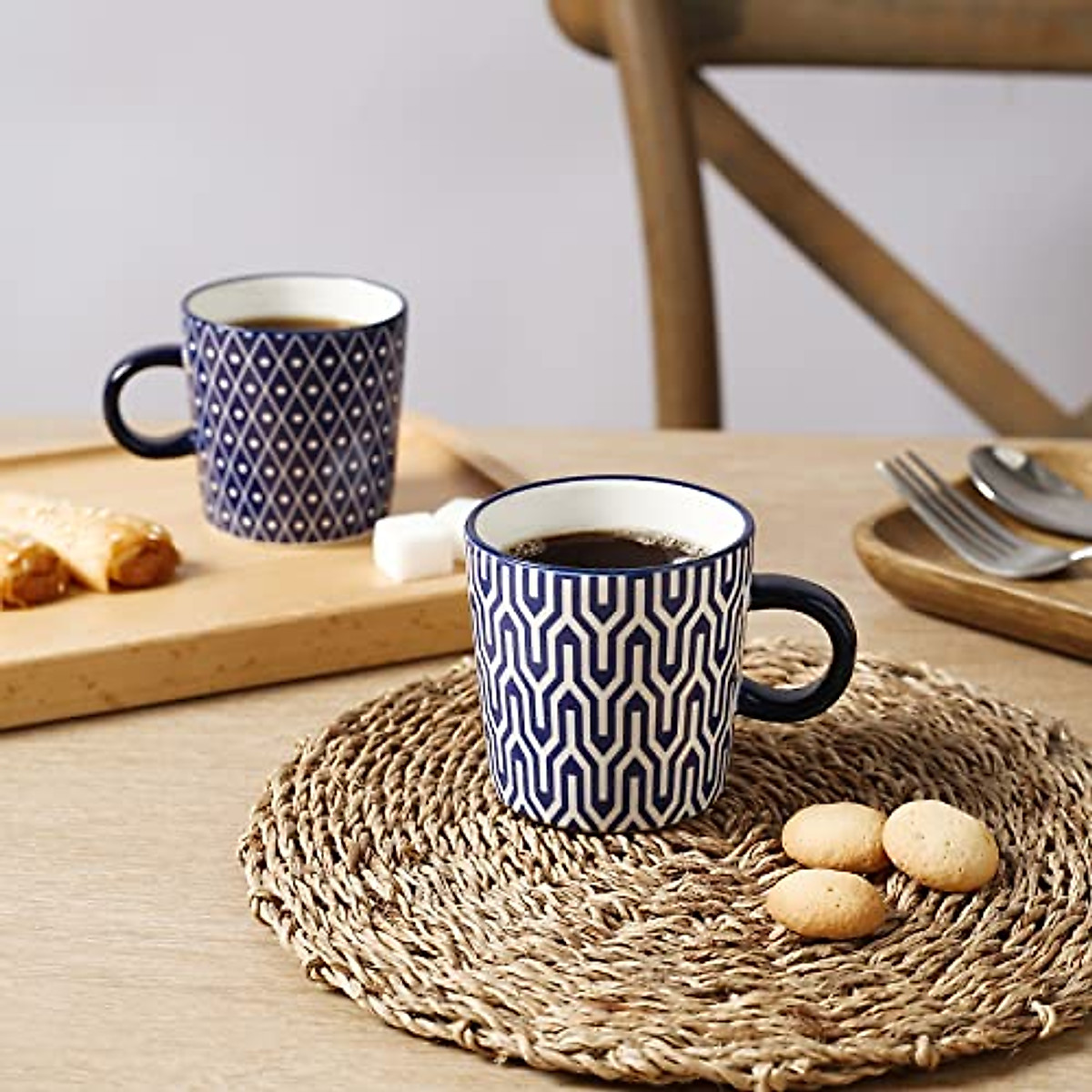 Selamica Ceramic 3.5 Oz Espresso Cups, Cappuccino Cups 2.5 Inch Porcelain Demitasse Cups Small Coffee Cups for Latte Mocha Milk Tea, Set of 4, Vintage Blue