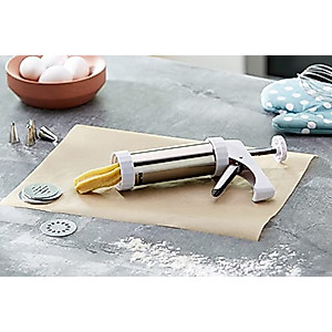 Ibili Cookie Press Gun, 18/10 INOX Stainless Steel Cookie Press for Baking, Dishwasher Safe, Includes 10 Variated Discs and 8 Interchangeable Nozzles - Made in Spain