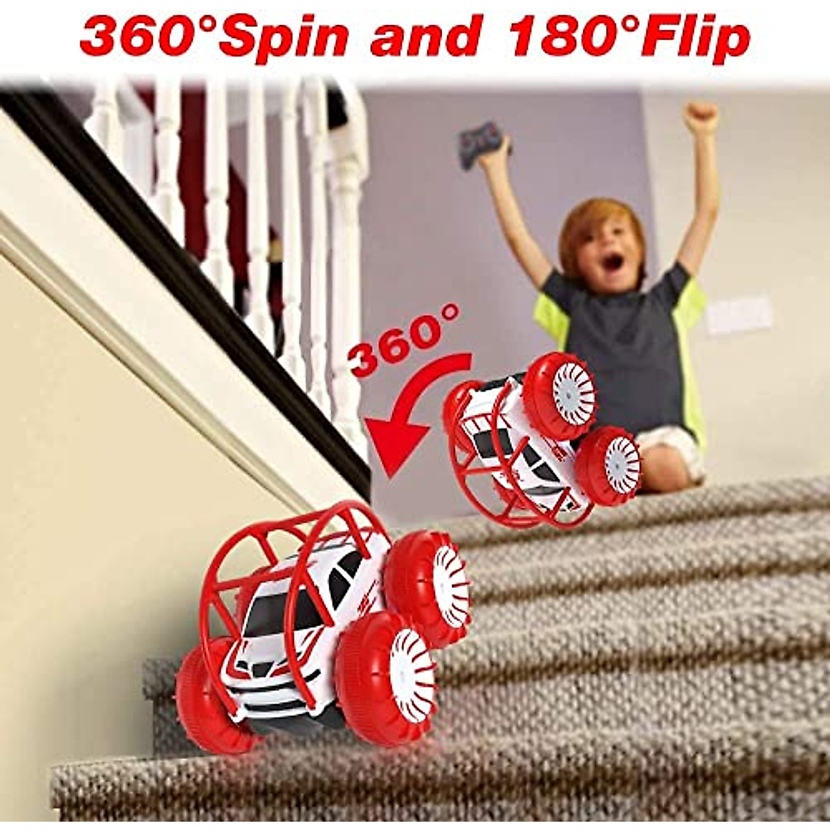 MaxTronic Remote Control Car, RC Cars Amphibious Land & Water Beach Pool Toy Off-Road RC Boat, 360°Flip Rotation Stunt Car with Sidelights for Toddlers 3 4 5 6 7 8 9 10 11 12 Years Kids Boys Girls