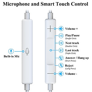 Aolcev USB C Headphones, Type C Earphones for Samsung Galaxy S23/ S23P/ S23 Ultra, in-ear Type C Earbuds with Mic, Noise Canceling Earbuds Wierd, Earbuds for iPhone 15 and Most Type C Devices, White