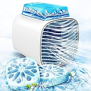 Portable Air Conditioner, Futtest Personal Evaporative Cooler Air Conditioner Fan with 600ml Water Tank Cordless&Rechargeable Desk Cooling Fan LED Light for Room and Office