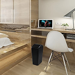 Waikhomes 3.5 Gallons Plastic Trash Can with Swing Lid, Slim Garbage Bin, Black, 1 Pack