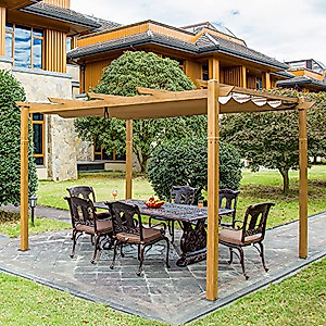 Domi 9’x13' Outdoor Retractable Pergola Against The Wall with Sun Shade Canopy, Pergolas and Gazebos Clearance, Patio Metal Canopy for Deck, Garden, Backyard(Wood-Looking)