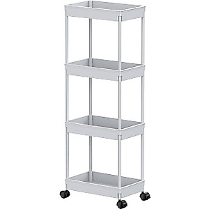 Sooyee 4-Tier Rolling Cart,Utility Carts with Wheels,Cute Room Decor,Organization and Storage for Office,Bedroom,Bathroom, Kitchen, Living Room, Laundry Room,Grey