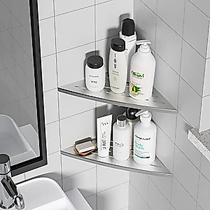 Qeke Corner Shower Shelf Brushed Nickel, 304 Stainless Steel 11.5” Recessed Corner Shelf Bathroom for Tiled Wall, Floating Shower Shelves Shampoo Holder, No Drilling, 2 Pack