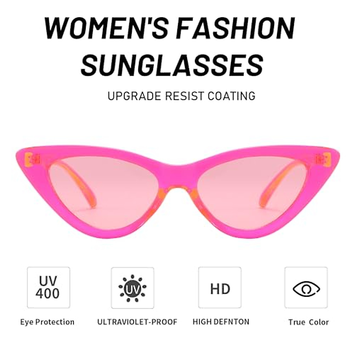 Przene Fashion Candy Cat eye Sunglasses Retro Women Eyewear Fluorescent Pink Frame Pink lens