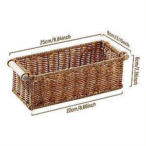 IEUDNS Imitation Rattan Storage Basket Woven Baskets Long Narrow Organizer Decorative for Organizing for Bar Coffee Table Bedroom, S