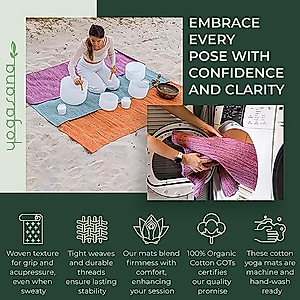 Yogasana Organic Cotton Yoga Mat Non Slip - Hand-Woven Foldable Yoga Rug Provides Excellent Comfort, Traction & Support-Travel Extra Thick Yoga Mats for Indoor & Outdoor Use - 24 x 72 Inches, Ether