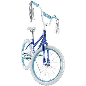 Huffy Illuminate 20” Girl’s Bike, Pearl Blue Frame with Butterfly Graphics, Kickstand Included, Streamers and Chain Guard, White Tires and Teal Rims