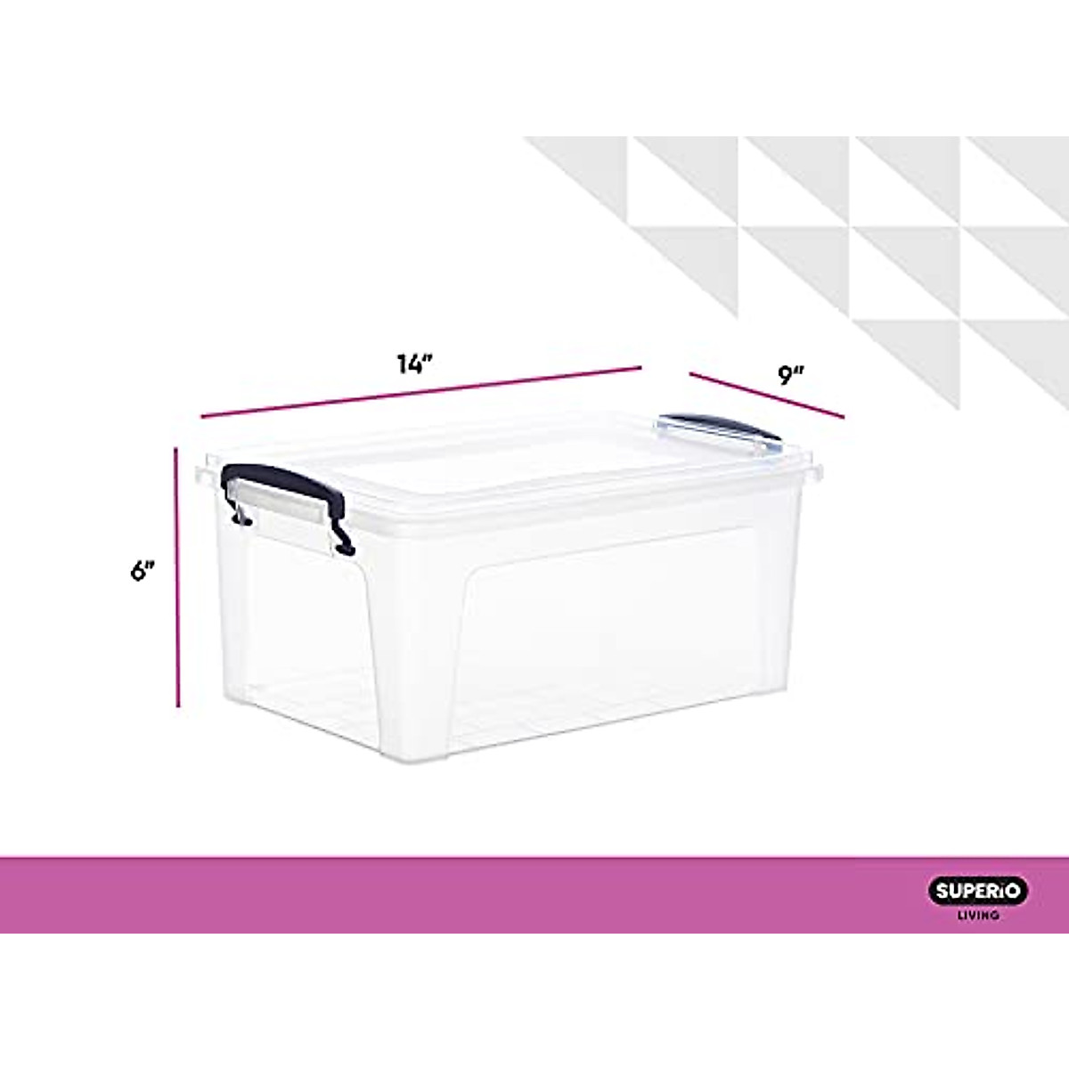 Superio Clear Storage Bin with Lid, Stackable Plastic Deep Storage Latch Box with Snap Lock Closure (9.5 Quart)