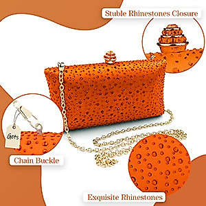 Women Rhinestone Clutch Purses, Envelope Clutch Evening Bags Glitter Evening Handbag for Wedding Cocktail Prom Party (Orange)