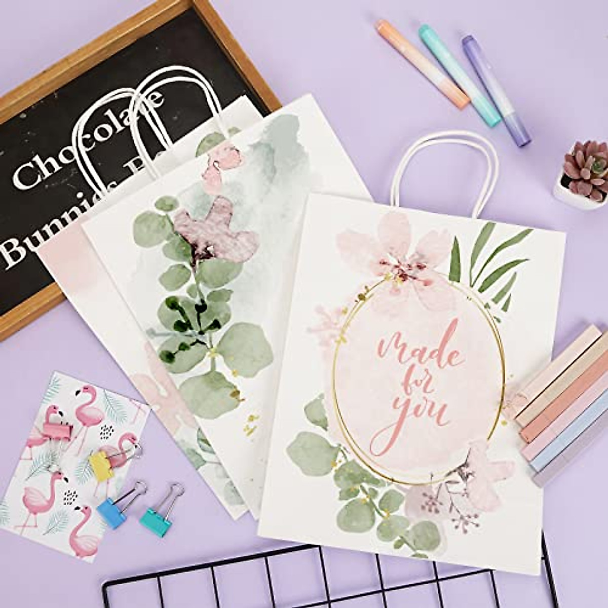 Moretoes 90pcs White Paper Bags with Handles 10x5x13 Inches Kraft White Gift Bags with Handles Bulk, Shopping Bags, Retail Bags for Small Business, Birthday Wedding Party Favor Bags