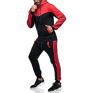 Marine Royal Track Suits for Men Set Full Zip Sweatsuit Outdoor Jogging Men Tracksuits (M, Red)