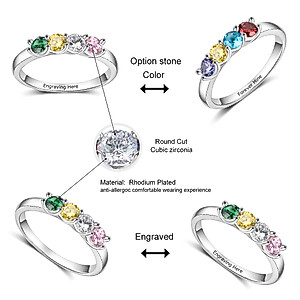 kaululu Mom Ring Gifts for Women Personalized 4 Birthstones Rings for Mothers Custom Name Ring Mothers Day Ring Mothers Jewelry for Women Mothers Day Gifts