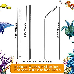 VEHHE Metal Straws Stainless Steel Straws Drinking Straws Reusable - 10.5" Ultra Long 4 + 1 - W/Cleaning Brush for 20/30 Oz for Yeti RTIC SIC Ozark Trail Tumblers (2 Straight|2 Bent|1 Brush)