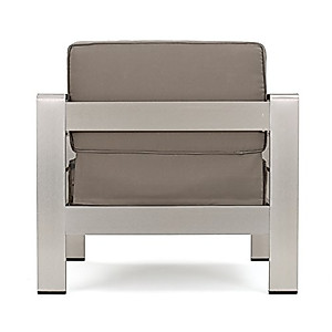 Christopher Knight Home Cape Coral Outdoor Aluminum Club Chairs with Water Resistant Cushions, Khaki (Pack of 2)