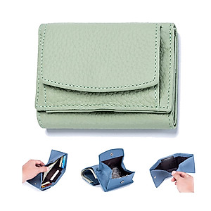 IJPQIJ 2023 New Unisex Anti-Credit Card Fraud Folding Mini Wallet, Genuine Leather RFID Blocking Card Holder Organizer Pocket Mini Wallet (Light Green)