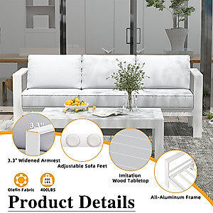 MU Aluminum Patio Furniture Set, 5 Pieces Modern Outdoor Sectional Sofa Couch with Upgrade Cushion and Coffee Table, Oversized Patio Conversation Set, White Frame and Light Grey Cushion