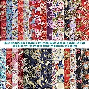 SHRJ 30Pcs 8"x 10" Fat Fabric Square Quilting Cotton Pre-Cut Bundles Japanese Style Floral Dragon Butterfly Common Carp Design for Patchwork DIY Sewing Craft Decorating Scrapbook