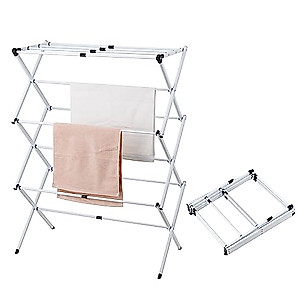 Finnhomy Pre-Assembled Clothes Drying Rack, Drying Rack Clothing, Expandable Laundry Drying Rack, Towel Rack for Indoor and Outdoor Use, 41.3" x 29.5" x 15", White