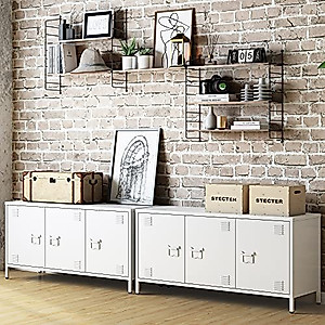 MIOCASA 3 Door Metal Locker TV Cabinet with Shelf Industrial Steel Storage Cabinet TV Stand Entertainment Media Console Table for Living Room,Bedroom, Garage, Office (White)