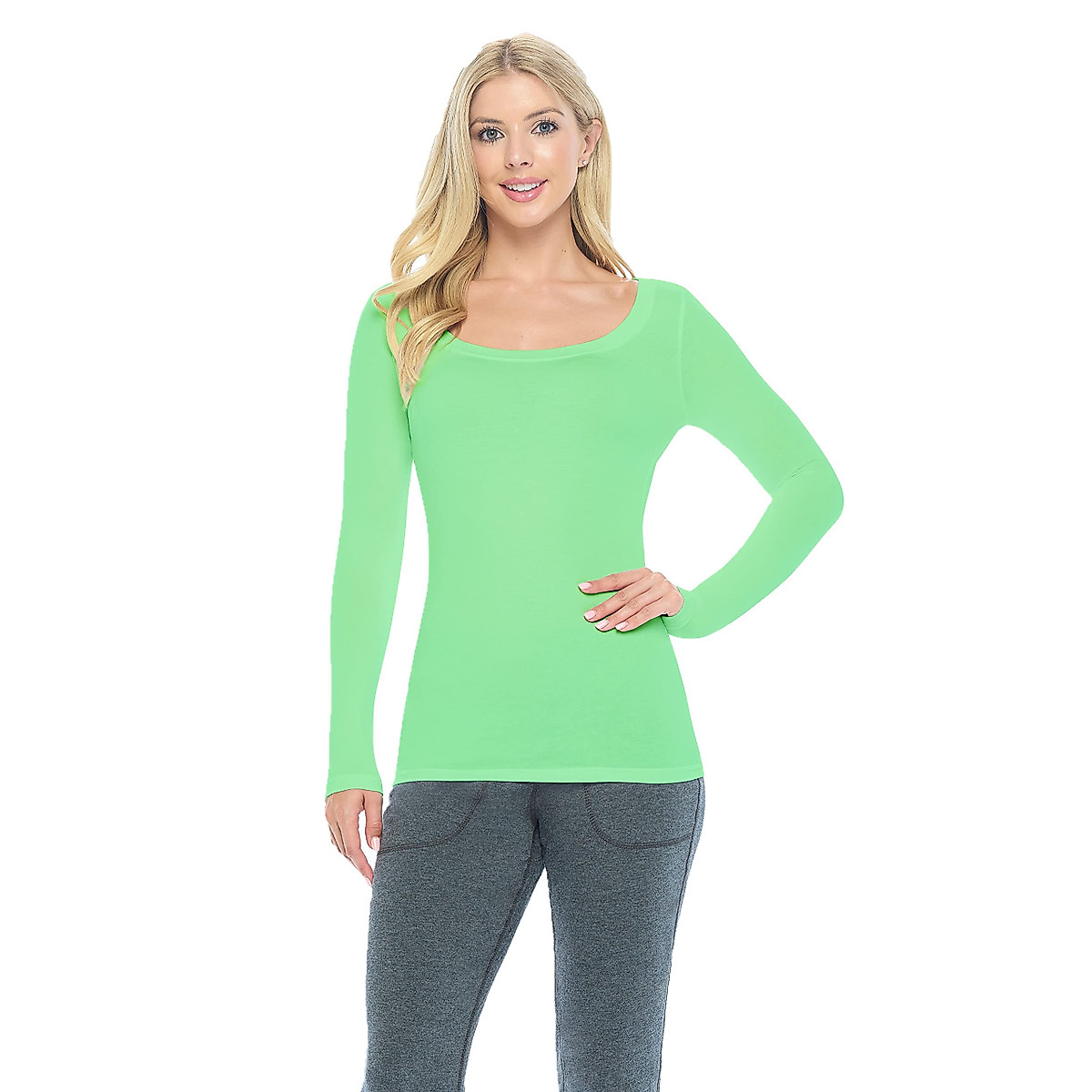 Natural Uniforms Women's Long Sleeve Extra Wide Scoop-Neck T-Shirt Under Scrub (Light Green, Medium)