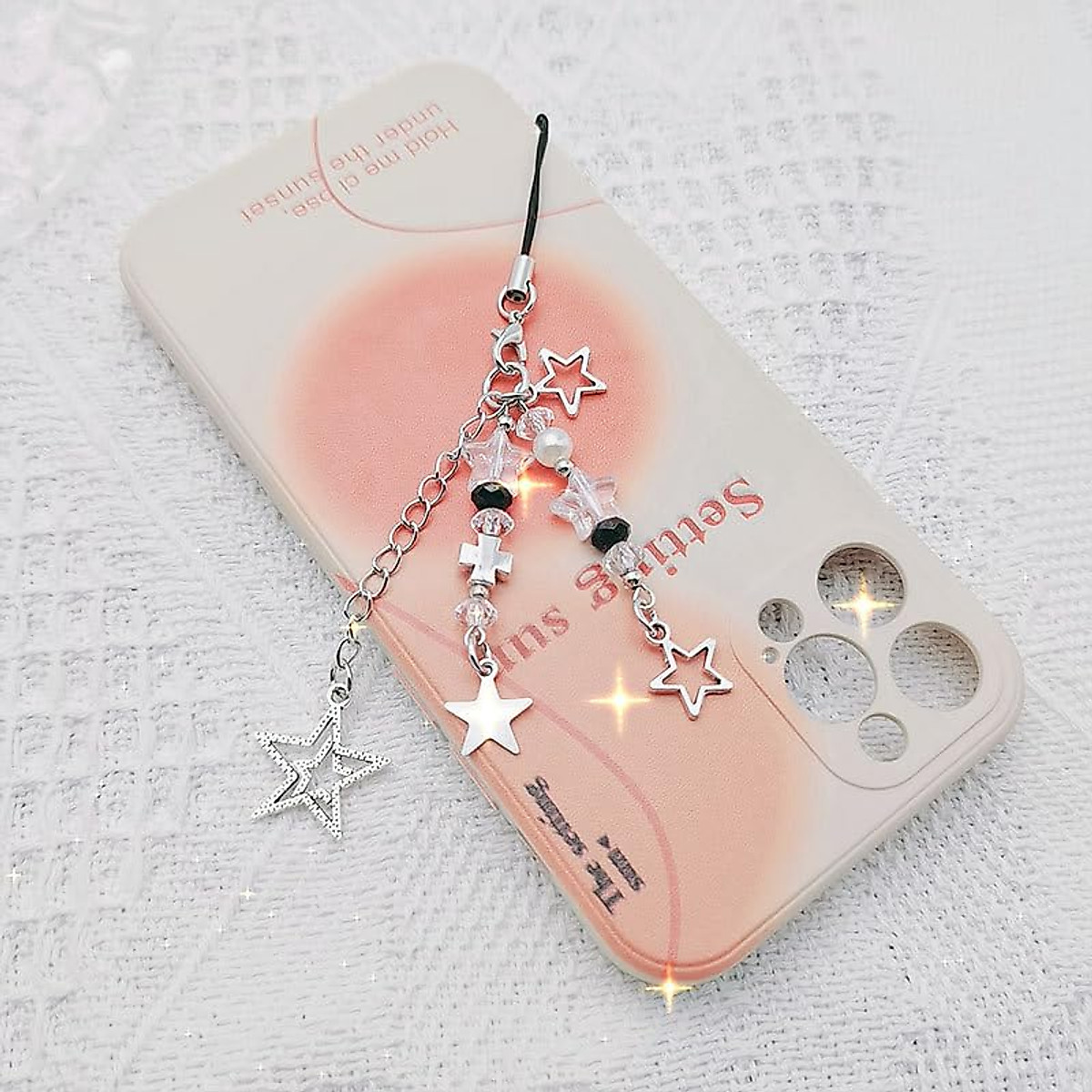 Meefisher Cute Y2K Phone Charm Aesthetic Accessories Bear Strawberry Butterfly Heart Lanyard String for Bag Purse Backpack Wallet Airpods Pendants Decor (2 PCS(Star, Star B))