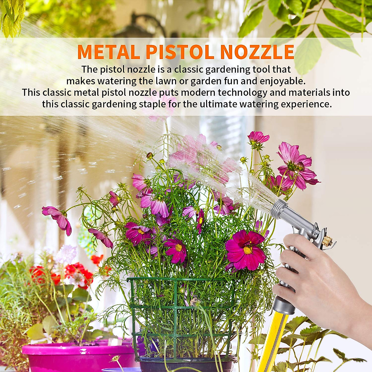 Hose Nozzle 2 Pack, Full Size Pistol Nozzle with Threaded Front, Durable High Pressure Garden Hose Nozzle, Rear Control Sprayer for Watering Plants, Cleaning