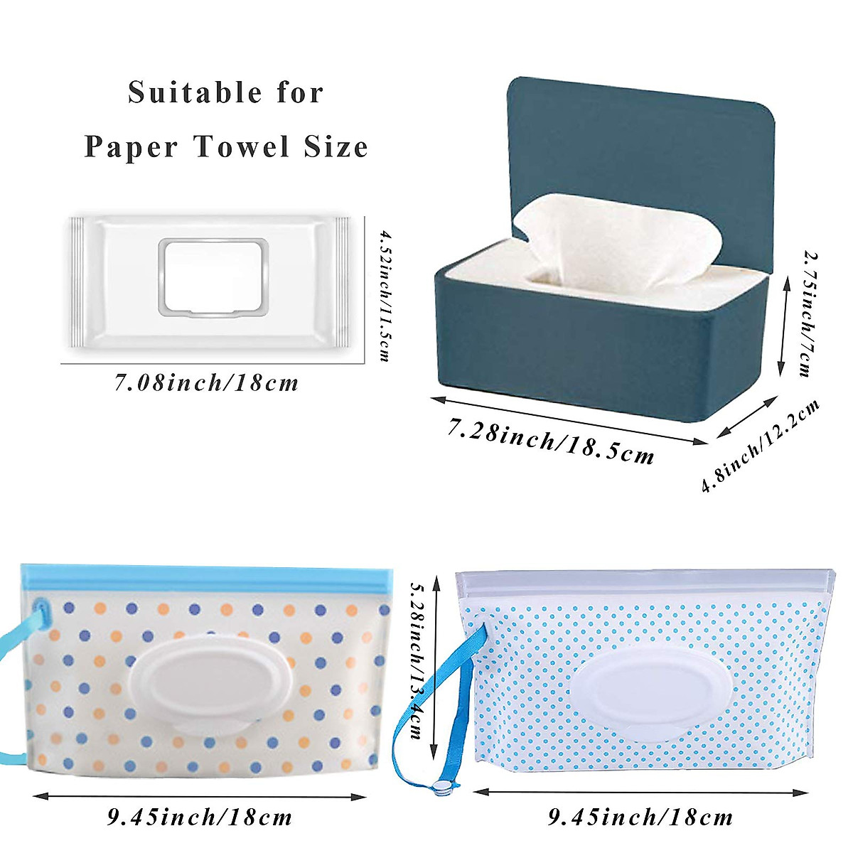 Baby Wipes Dispenser Set, Reusable Baby Wipe Holder Box, Refillable Baby Wipes Container Travel Wet Wipes Case with Reusable Wipes Pouch for Baby Home Kitchen Office Travel 3 PCS