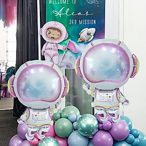 5Pcs Astronaut Balloons for Girls/Girl Astronaut Space Party Decor/Two the Moon Decor/Purple Outer Space Astronaut 4D Planet Balloons for Girl/Galaxy Planet Balloons/Space Travel UFO Baby Shower