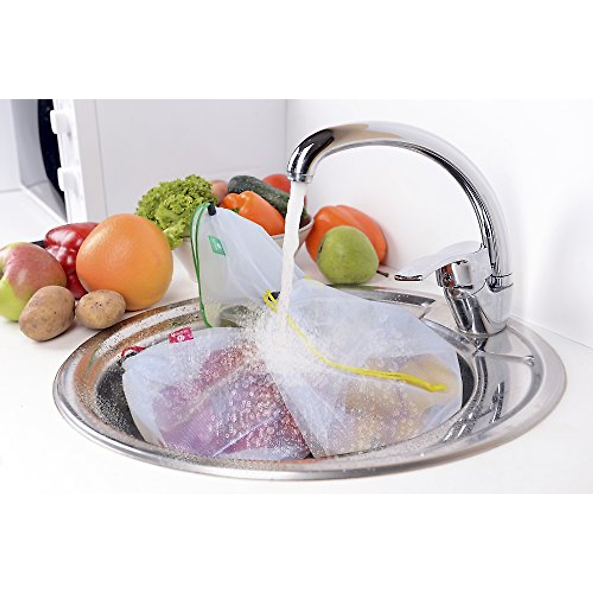 BahrEco Reusable Produce Bags - Premium Washable Mesh Bags for Grocery Shopping & Storage of Fruit Vegetable & Garden Produce - Eco Friendly Net Bags