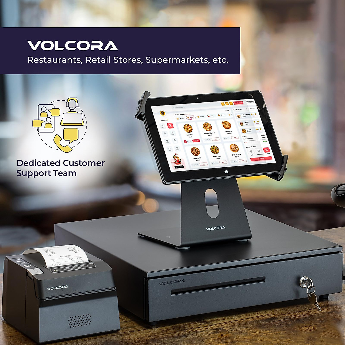 Cash Register Drawer for Point of Sale (POS) System, 5 Bill/7 Coin, 16" with Adjustable Coin Slots, 24V, RJ11/RJ12 Key-Lock, Media Slot, Black