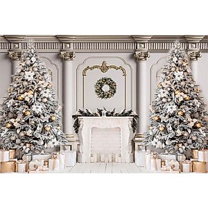 Kate 10×6.5ft (3×2m) Christmas Tree Photo Backdrop Xmas Palace Classic Indoor White Fireplace Gifts Decoration Photography Background for Christmas New Year Photographer Studio Props