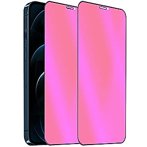 BWEDXEZ 2 Pack Anti-Blue Privacy Tempered Glass Suit for iPhone 12 Pro Max Mirror Anti-Spy Screen Protector Anti-Peeping Film Electroplated Gradient Colorful 9H Hardness Anti-scratch 6.7 inch
