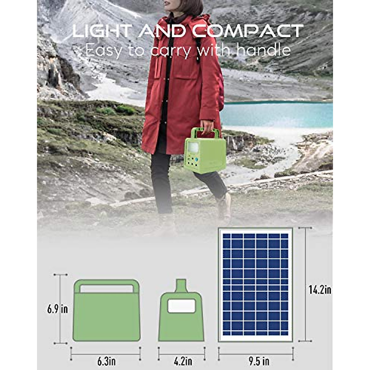 WAWUI Portable Solar Generator 84Wh, Portable Solar Power Station with Solar Panel & Flashlights, Rechargeable Power Bank, Camping Lights with Battery, USB DC Outlets, for Travel Hunting