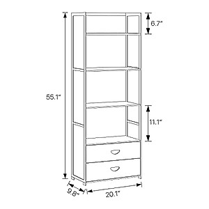 MoNiBloom 4 Tier Bookcase with 2 Drawers, Bamboo Freestanding Shelf Storage Organizer, Utility Shelf Rack for Living Room Bathroom Kitchen Office, Brown