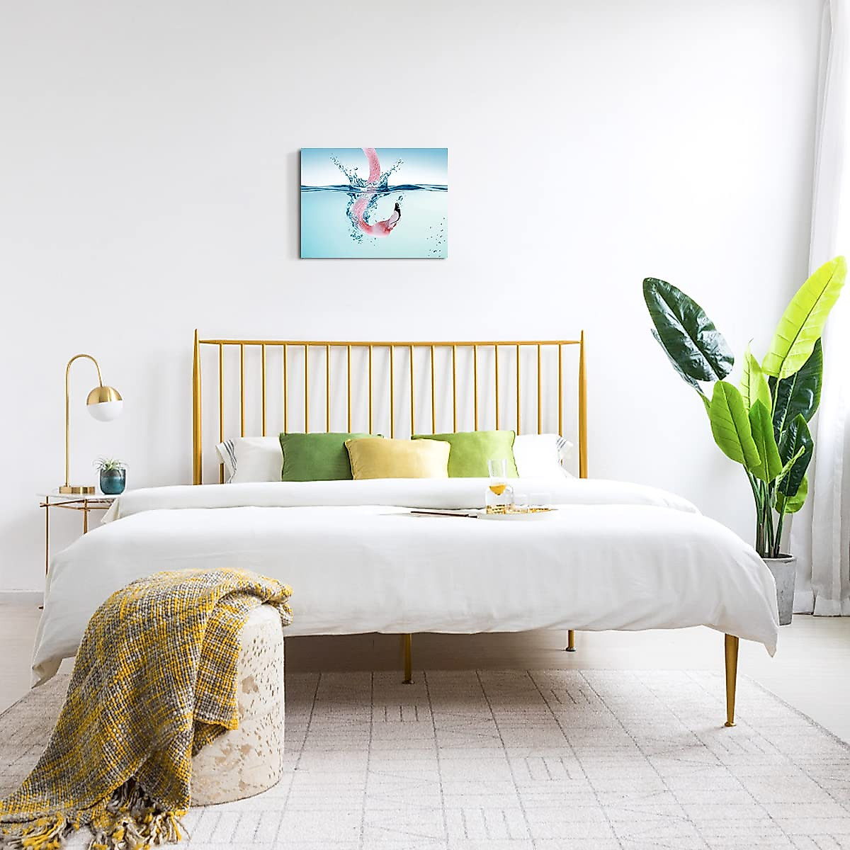 Purple Verbena Art Flamingo in Water Pictures Wall Art Pink Flamingos Animal Canvas Prints Artwork Painting for Home Living Room Bedroom Bathroom Walls Decorations,12x16 inches Picture Frame