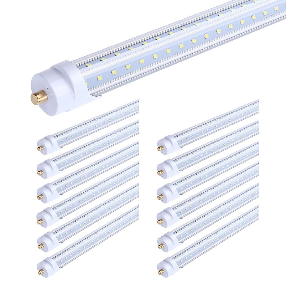JOMITOP 65W T8 V Shaped 8FT LED Tube Light 270 Angle, Single Pin FA8 Base 7800LM 5000K Natural White, 8 Foot Double Side (150W LED Fluorescent Bulbs Replacement),Dual-Ended Power AC 85-277V 12 Pack