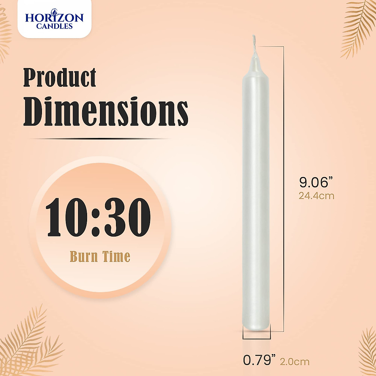 Horizon Unscented Straight Candles Pack of 10 | 9.84 Inches Tall Household Candlesticks - 10 Hours Long Burning Time for Christmas Decor, Holiday Dinners, Weddings, and Festive Parties | Pearl White