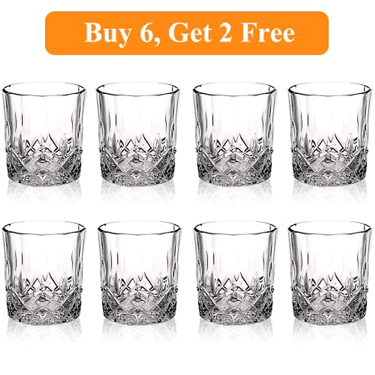 Gencywe Crystal Whiskey Glasses Set of 8(Buy 6, get 2 Free), 11 OZ Old Fashioned Whiskey Glasses, Bourbon Cocktail Rocks Glasses, Clear Bar Glasses for Drinking Scotch Vodka Tequila Rum Gift for Men
