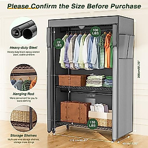 LEHOM G1C Heavy Duty Clothes Rack with Cover, Rolling Garment Rack for Hanging Clothes, Portable Closets with Oxford Fabric Cover, Freestanding Clothing Rack on Wheels, Storage Wardrobe for Bedroom