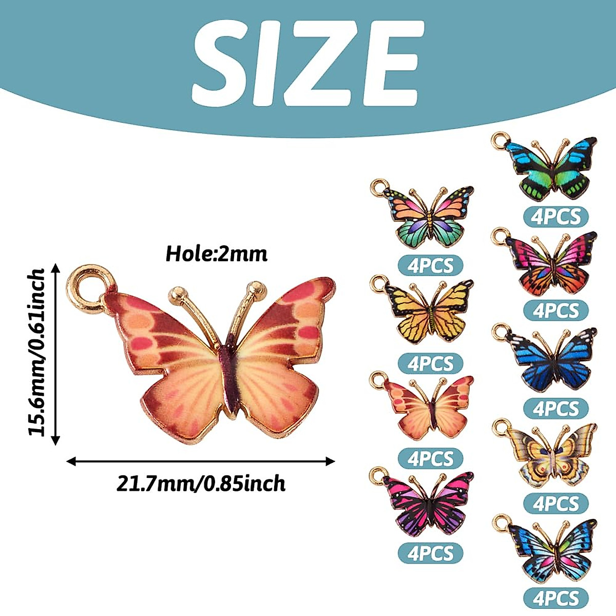 Boutigem 36pcs Colorful Butterfly Enamel Charms Insect Butterfly Shape Metal Charms Light Gold Plated Alloy Enamel Pendants for Necklace Bracelet Earring DIY Jewelry Making Acessories