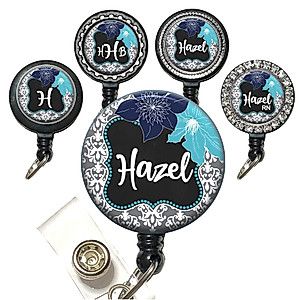 Custom Adjustable Blue Floral Yoke Stethoscope ID Name Tag - Fits All Stethoscopes, Personalized with Monogram and Occupation Title - Hospital Nurse Identification