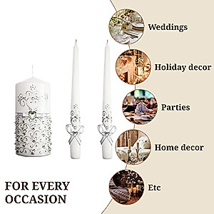 Unity Candles for Wedding Ceremony Set - 3 Pcs 6" Pillar & 2 10" Tapers Candles - Unity Decorative Wedding Candle White Ceremonial Candles - Wedding Table Centerpiece - Velas Decorativas para Boda
