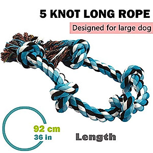 LECHONG Dog Toys for Aggressive Chewers Tough Rope Chew Toys for Large and Medium Dog 3 Feet 5 Knots Indestructible Cotton Rope for Large Breed Dog Tug of War Dog Toy Teeth Cleaning