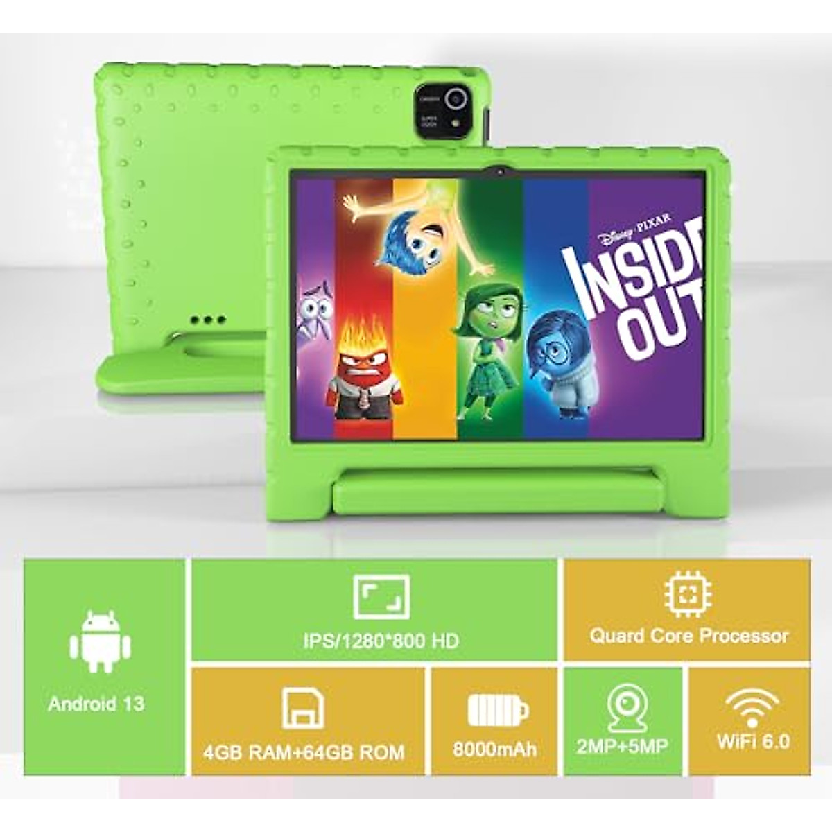 NOBKLEN Kids Tablet, 10" WiFi Tablet for Kids, Android 13.0 Toddler Tablet with Dual Camera 4GB 64GB 1200 * 800 HD IPS Touchscreen 8000mAh Pre-Installed Parental Control Kid-Proof Case