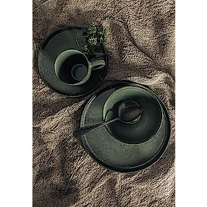 Dutch Rose Amsterdam Serenity 16 Piece Dinnerware Set, Full Sized Plates, Dinner Plates, Bowls, Coffee Mugs, Dinner Service for Four Giftset, Green