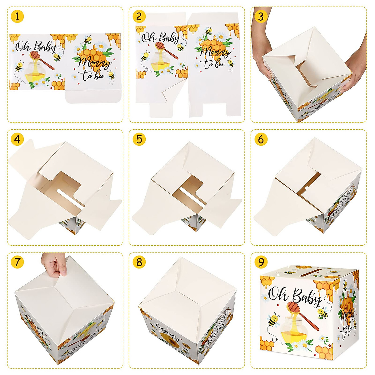 51 Pcs Bee Diaper Raffle Card Box Set Baby Shower Holder Box with 50 Pcs Bee Baby Shower Advice Card for Baby Shower Game Gender Reveal Party Decoration Mommy to Bee Dady to Bee Party Suppires