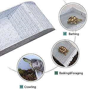 WINGOFFLY Large Reptile Feeding Dish with Ramp and Basking Platform Plastic Turtle Food and Water Bowl Also Fit for Bath Aquarium Habitat for Lizards Amphibians