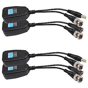 AAOTOKK Video Balun RJ45 to BNC Transceiver Transmitter HD-CVI/TVI/AHD/CVBS with DC Power Connector for 1080P 3MP 4MP 5MP 8MP CCTV Security DVR Surveillance Camera System (4Pairs)